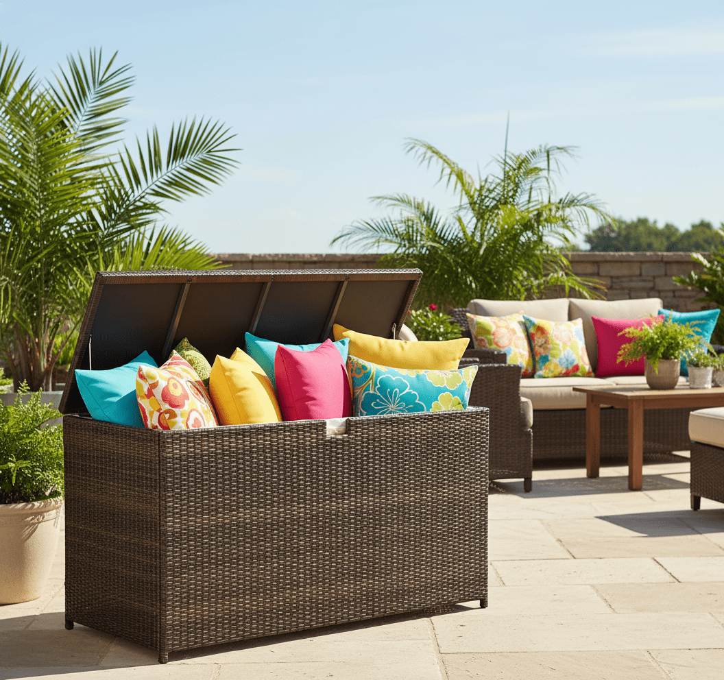 120 Gallon Outdoor Storage Box, Large Wicker Deck Box, Waterproof ...