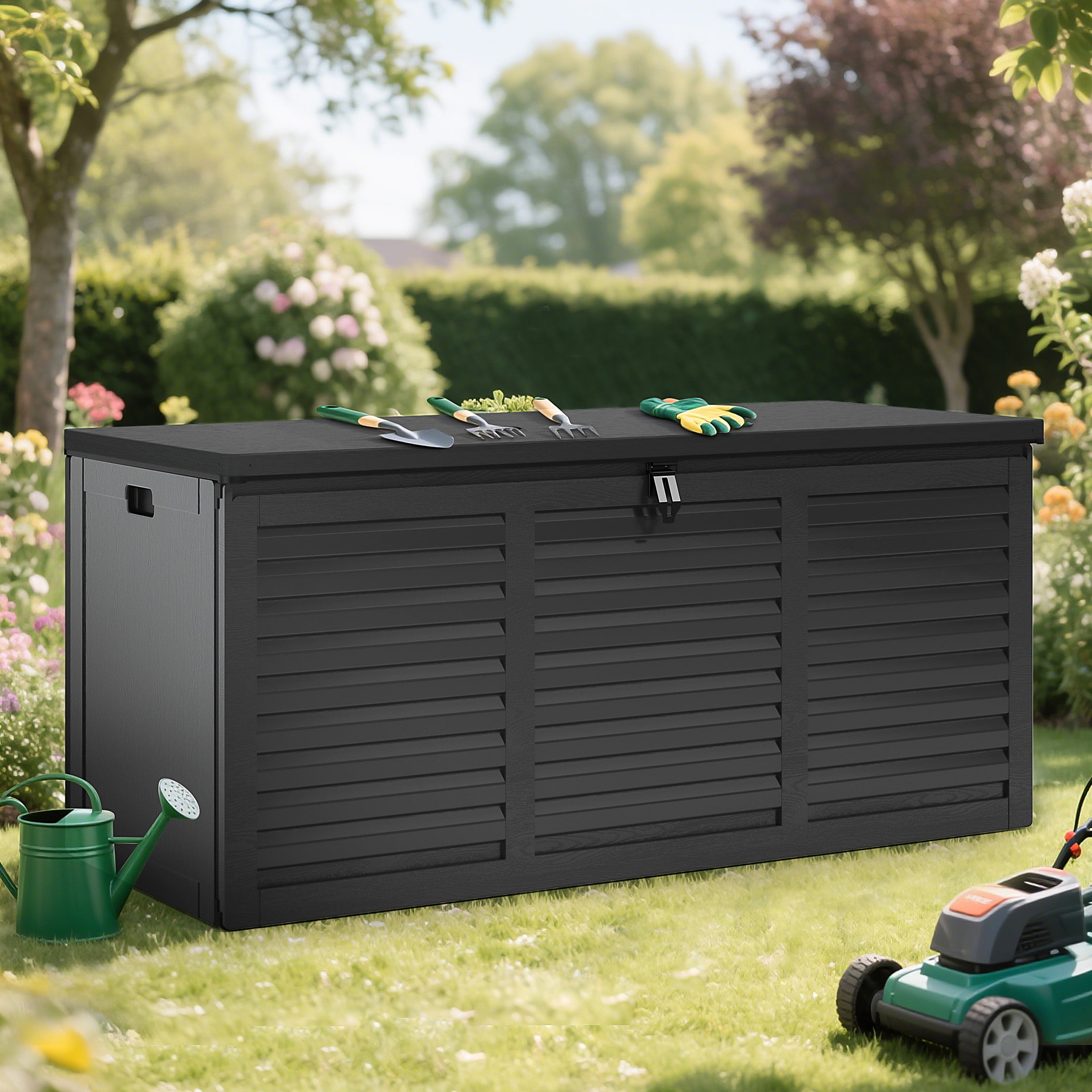 130 Gallon Outdoor Storage Box, Multi-function Deck Box for ...