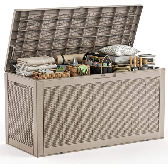 120-Gallon Outdoor Waterproof Resin Storage Box with Lockable Lid, UV ...