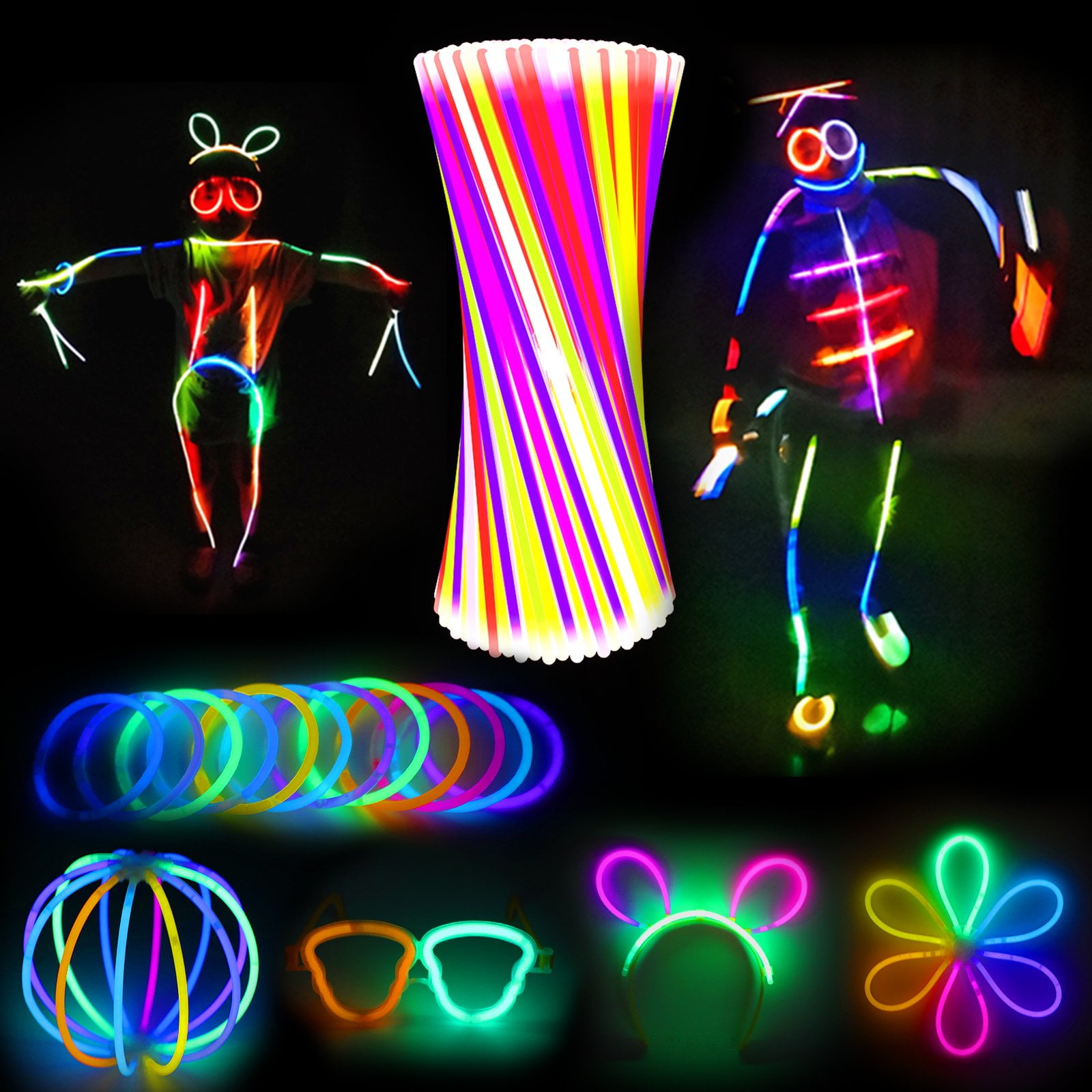 IDAODAN 120pc Glow Sticks Set - Party Favors, Bracelets, Necklaces ...