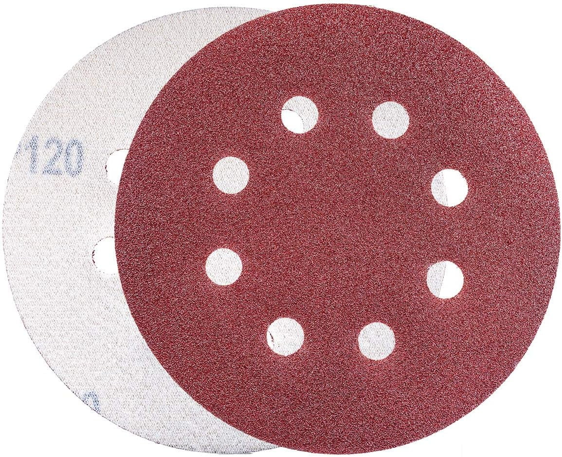 120 Grit Sanding Discs Pads, 8 Holes, 125mm/5-inch Hook and Loop Quick ...