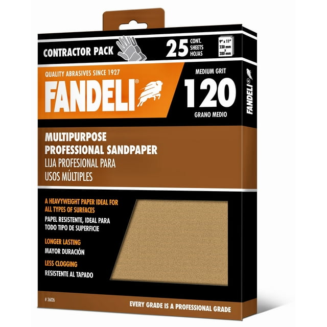 120 Grit Sandpaper Sheets Multipurpose 9x11" 25 Sheet Pack by Fandeli ...