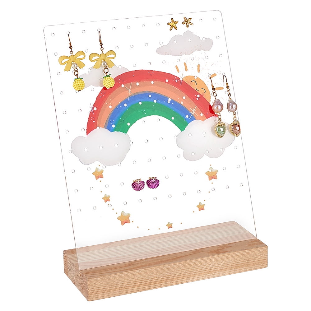120 Holes Rainbow Earring Holder Earring Display Stands with Wooden ...
