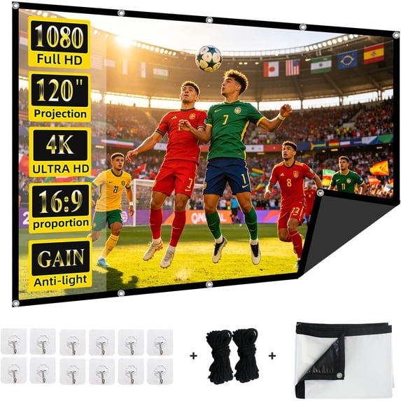 120-Inch Anti-Light Projector Screen, 4K 16:9 Portable Outdoor Movie ...