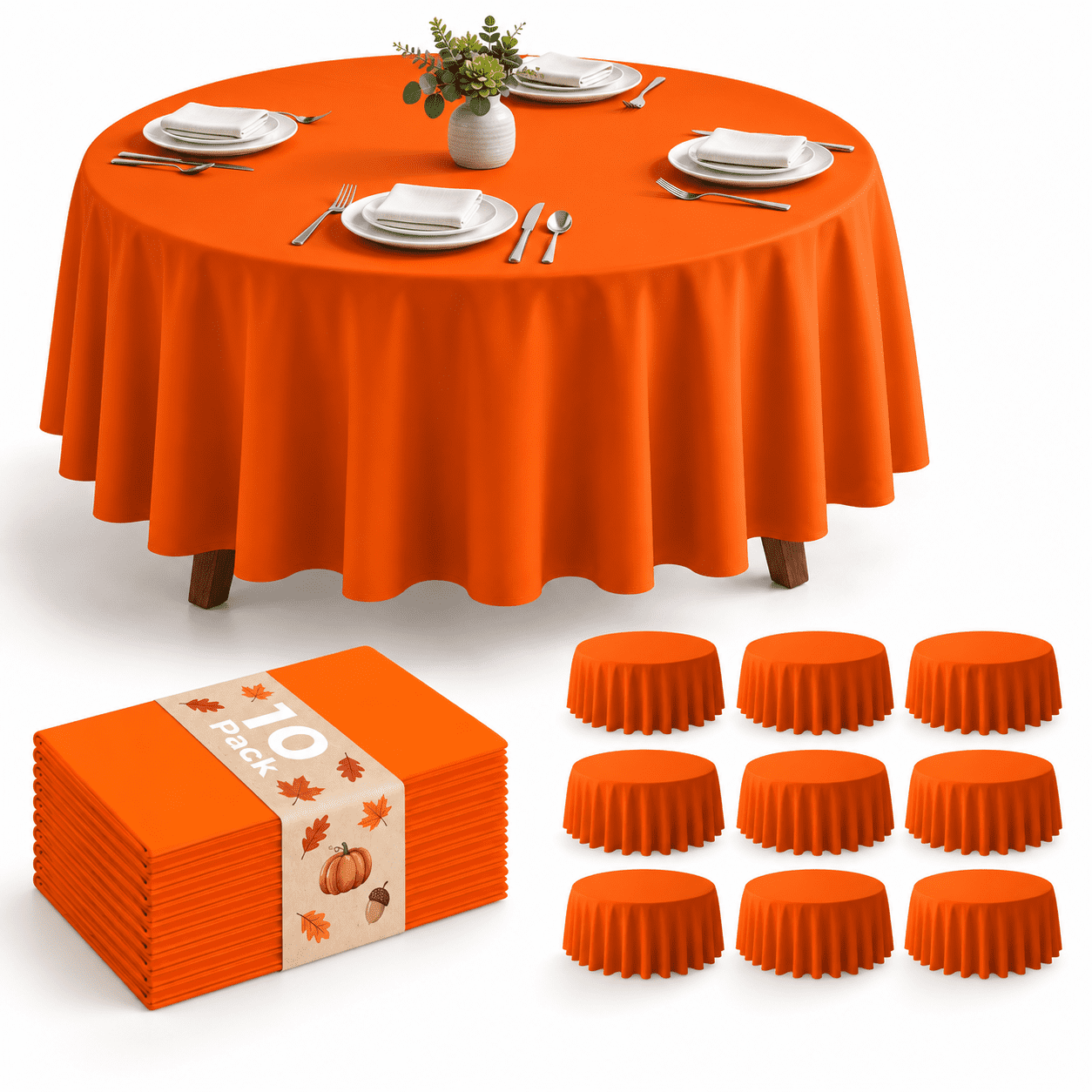 120 Inch Disposable Plastic Tablecloth Orange 10 Pack Round Table ...