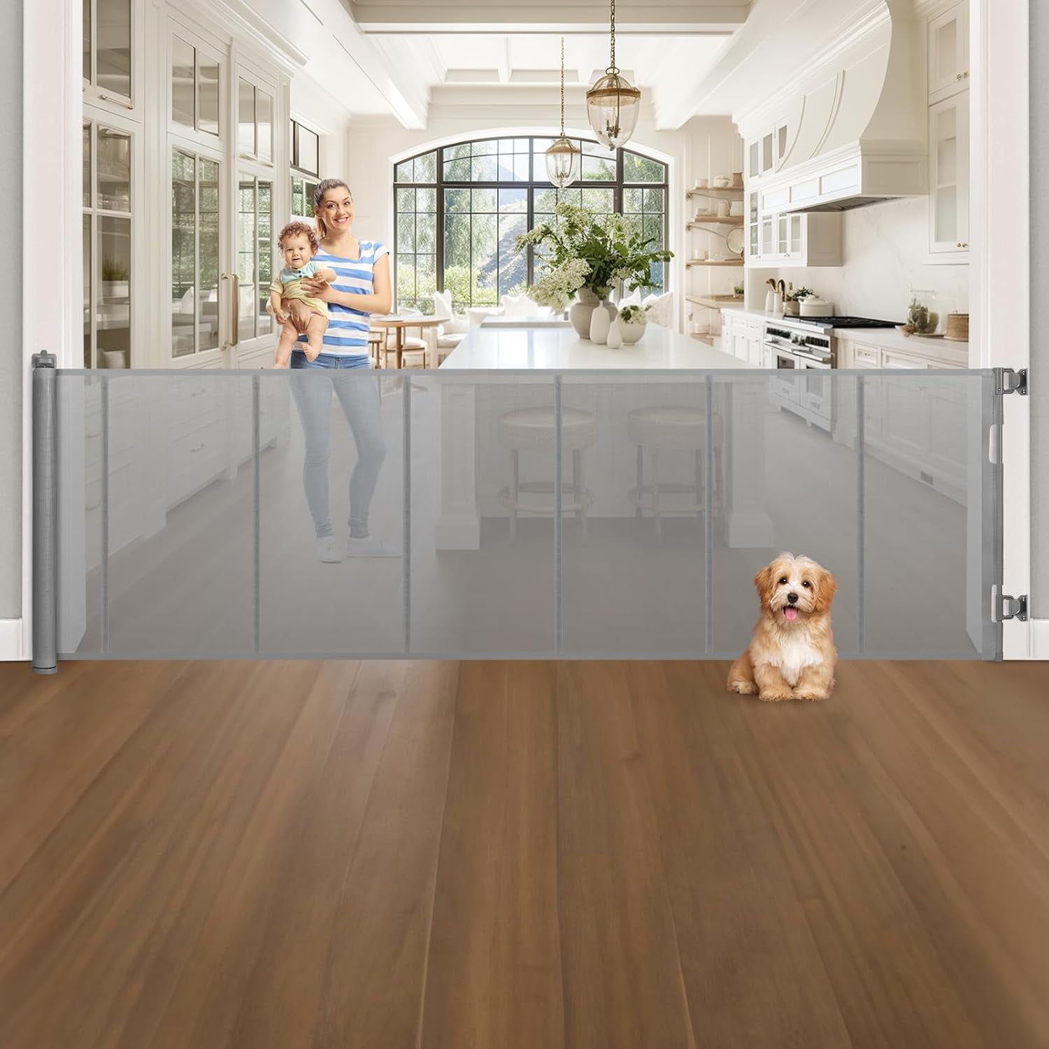 120 Inch Extra Wide Retractable Baby Gate for Large Opening, 33” Tall ...