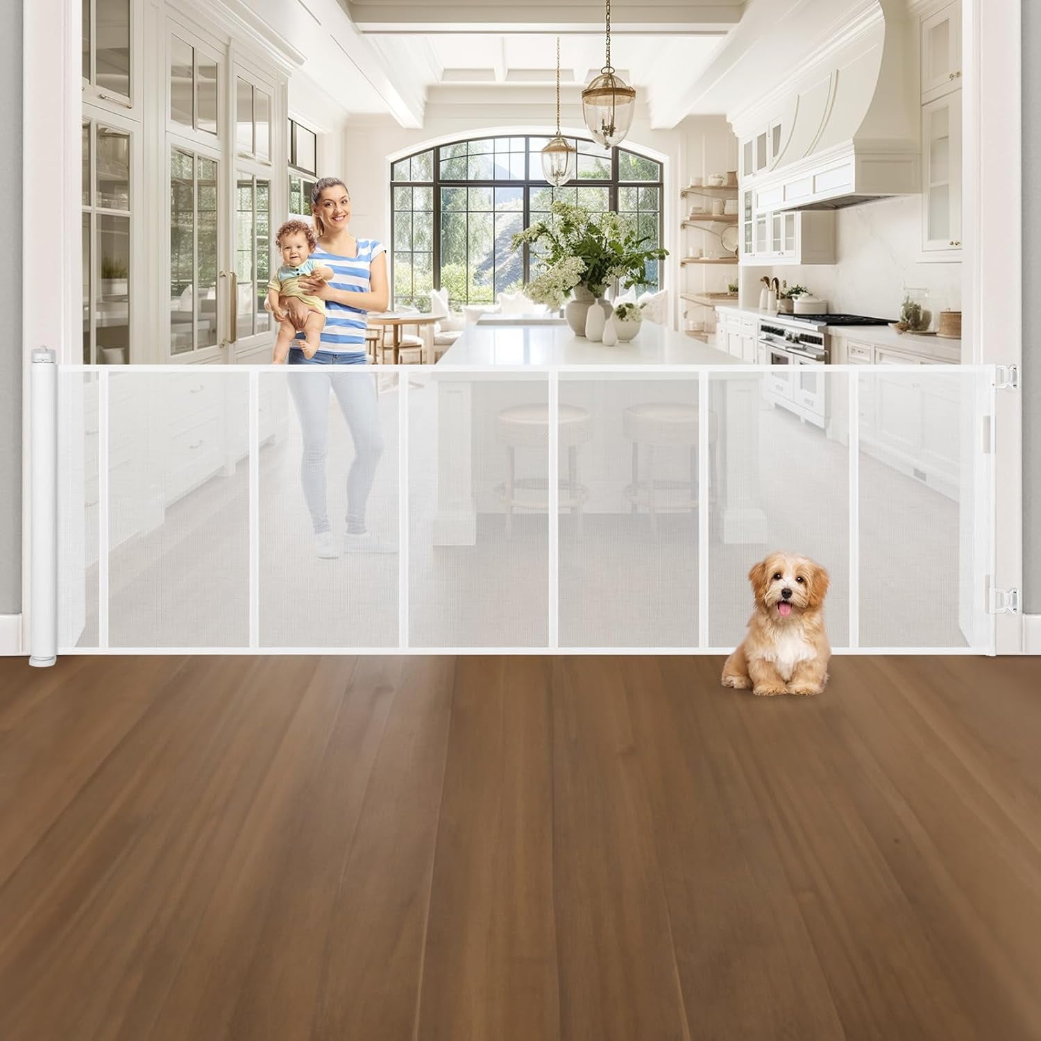 120 Inch Extra Wide Retractable Baby Gate for Large Opening, 33” Tall ...