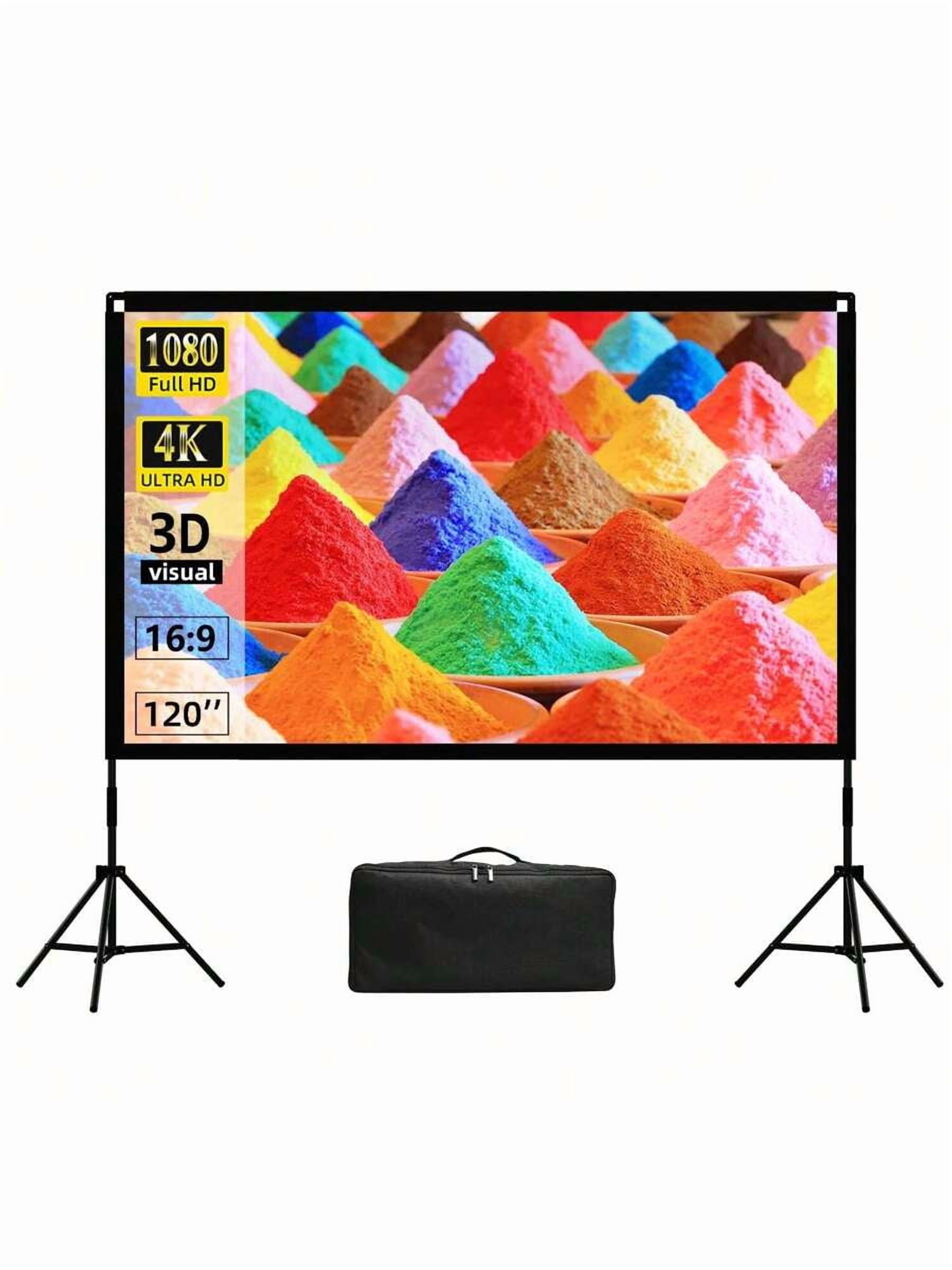 120-Inch Portable Projector Screen With Stand, 4K HD Full HD 3D Visual ...