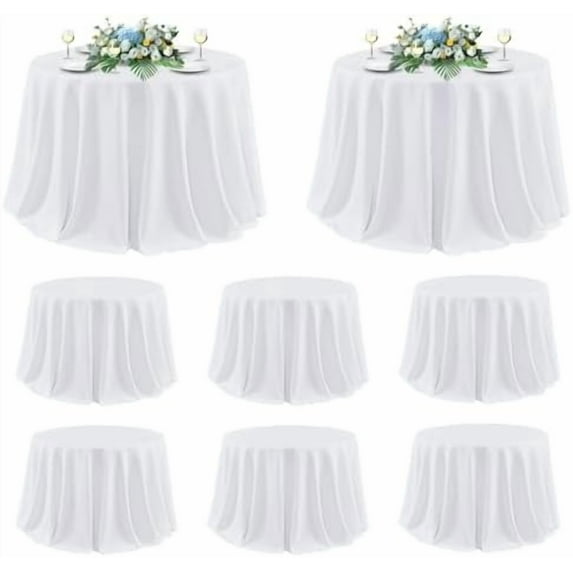 120 Inch Round Tablecloth White, 8 Pack - Circle Polyester Fabric Table ...
