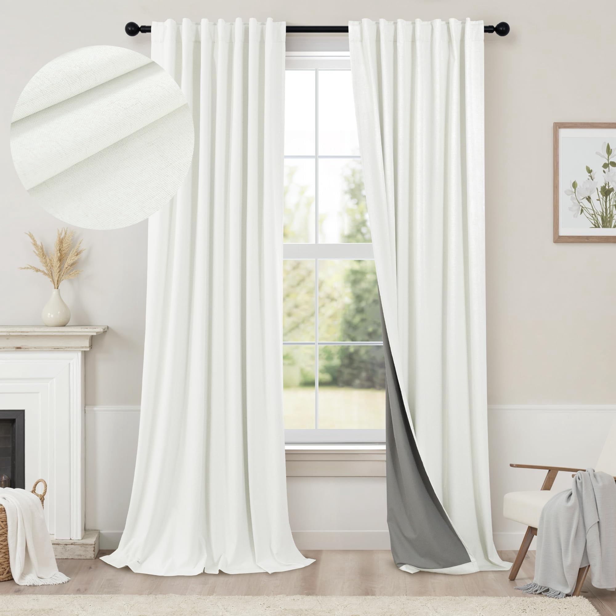 120 Inches Extra Long Curtafor Living Room 2 Panels Faux Linen ...