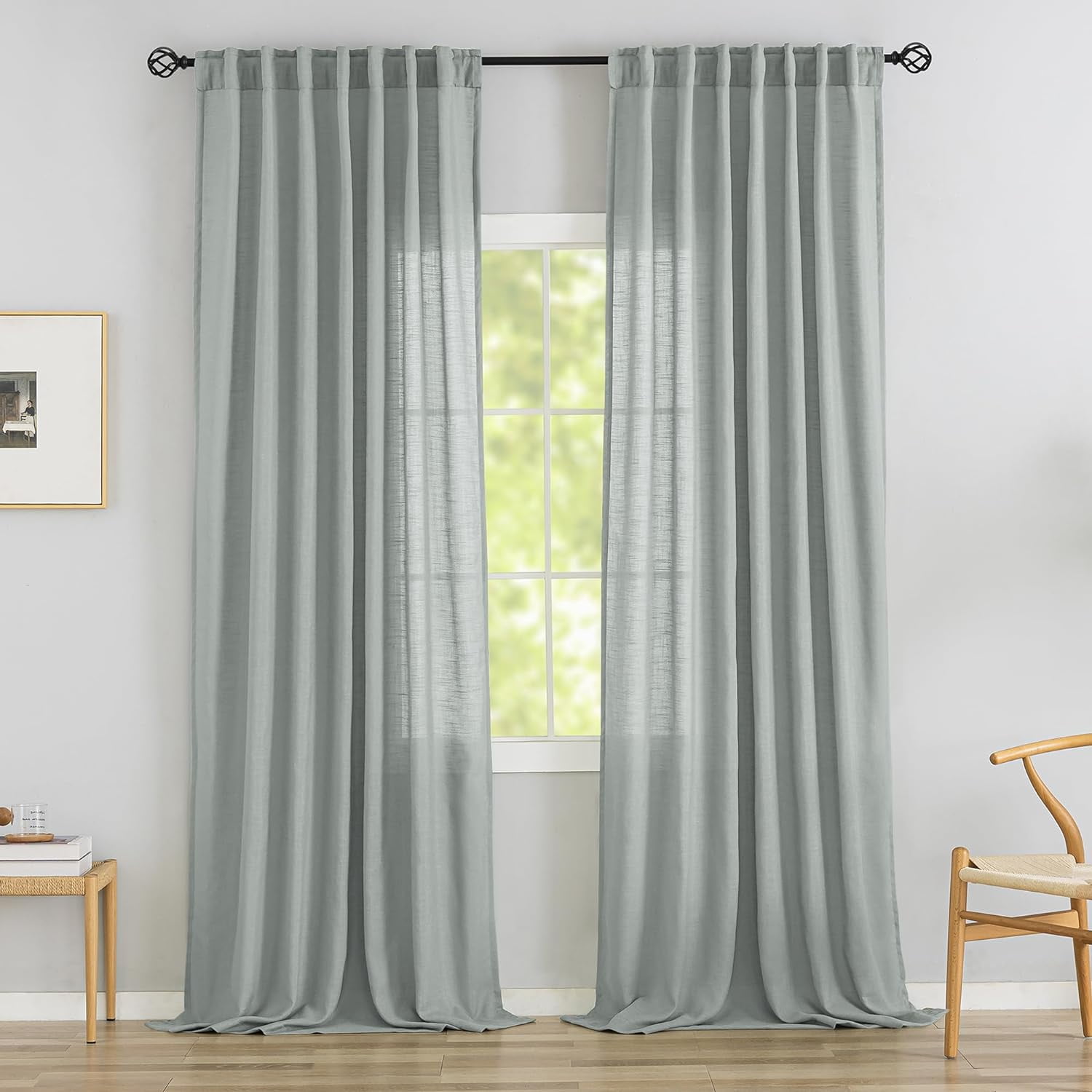 120 Inches Extra Long Linen Curtains for Living Room - 2 Panels Back ...