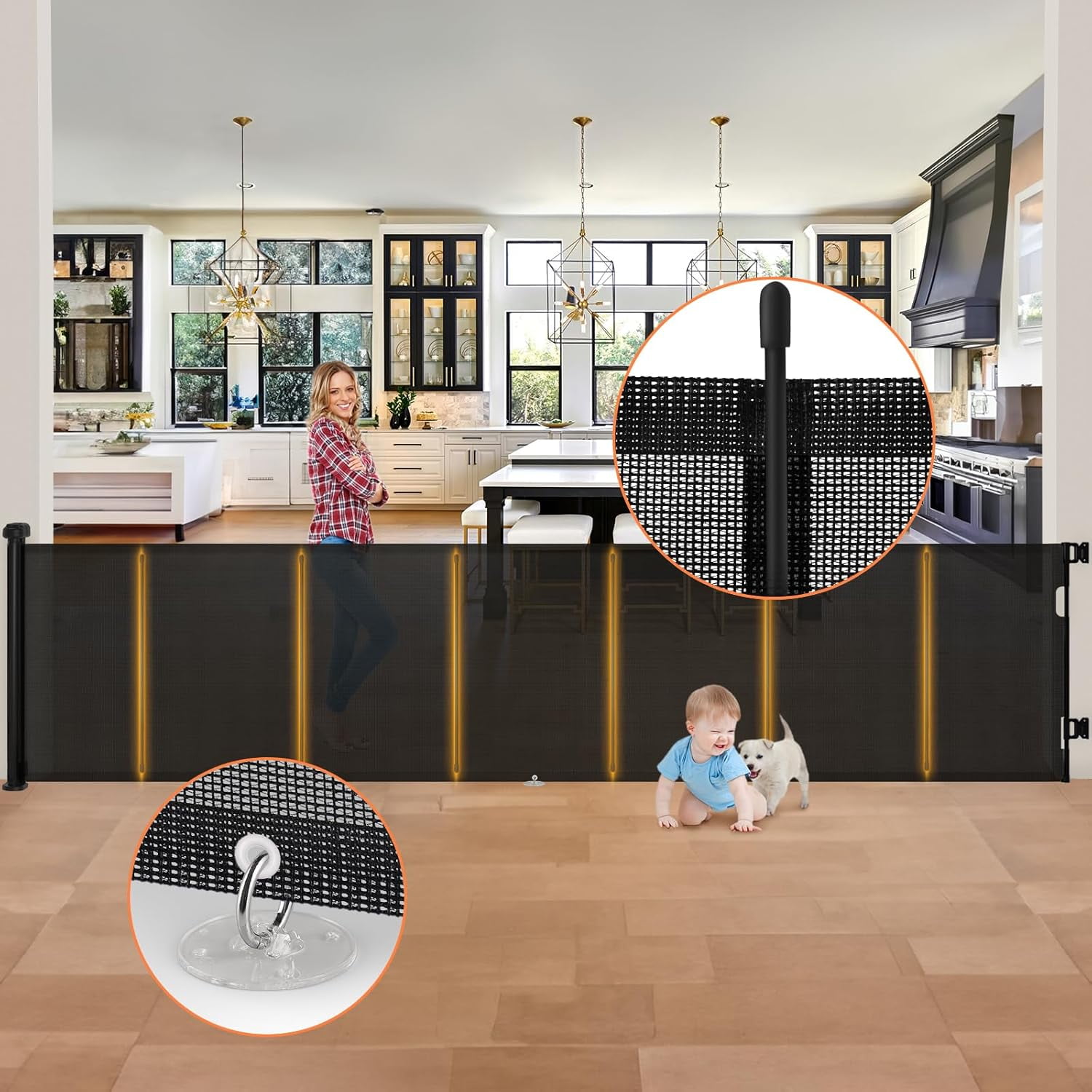 120 Inches Extra Wide Retractable Baby Gates, 35" Tall Baby Gates for ...