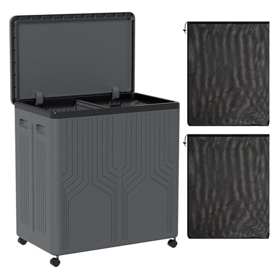 120 L Collapsible 2 Section Laundry Hamper, Plastic Rolling Laundry ...