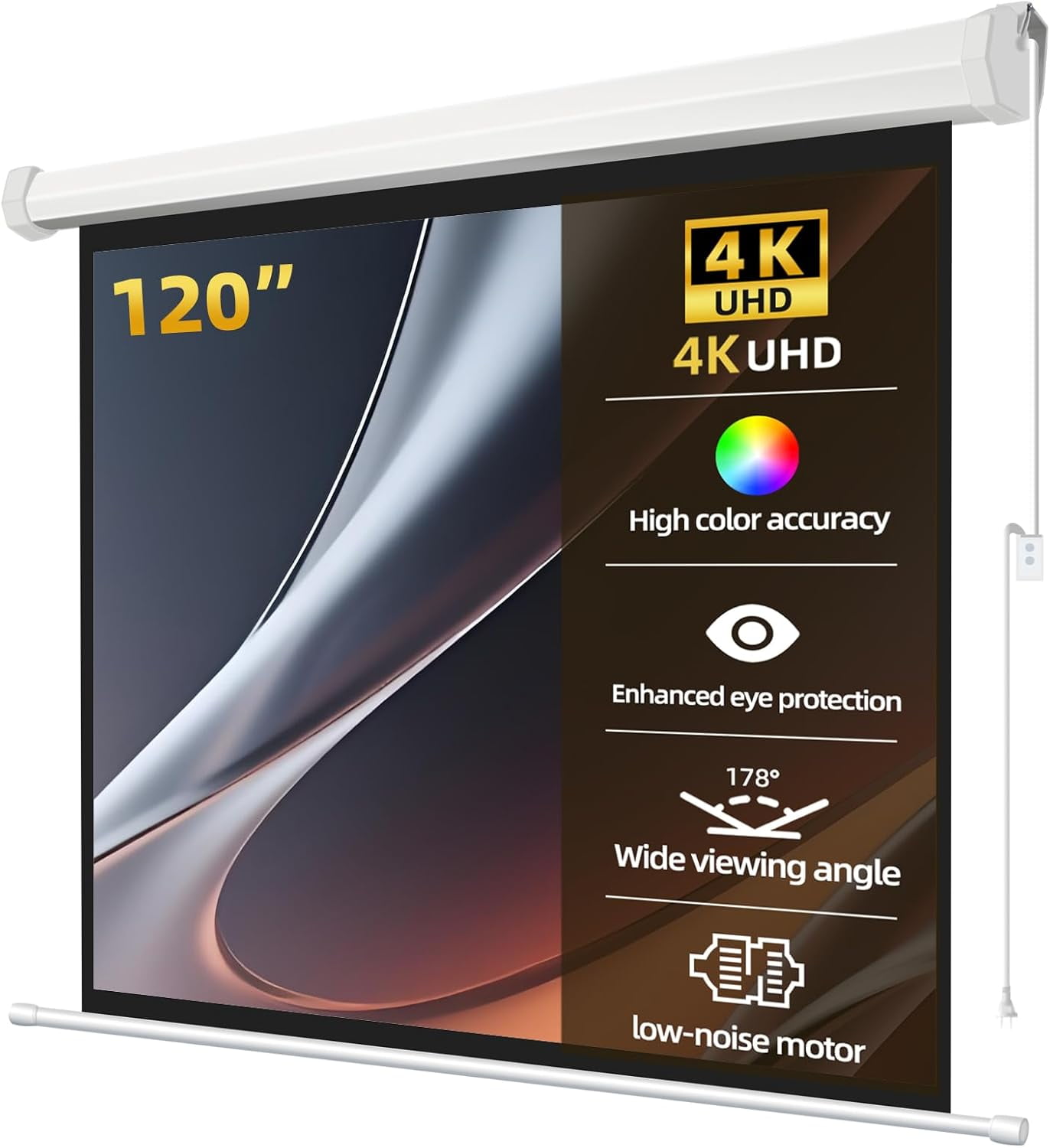 120" Matte White Motorized Projector Screen for UST Long/Standerd Throw ...