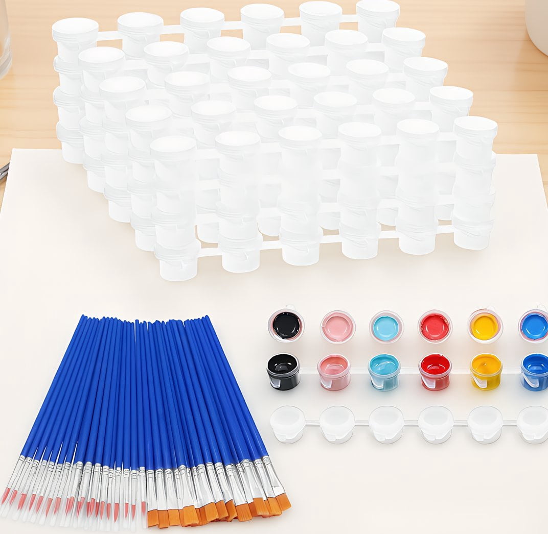 120 Mini Clear Paint Pots with Lids and 40 Paint Brushes, 20 Strip Sets ...
