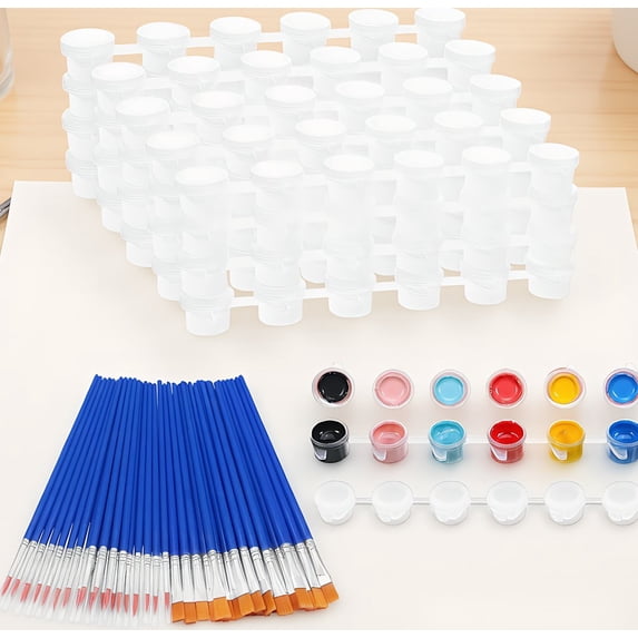 120 Mini Clear Paint Pots with Lids and 40 Paint Brushes, 20 Strip Sets ...
