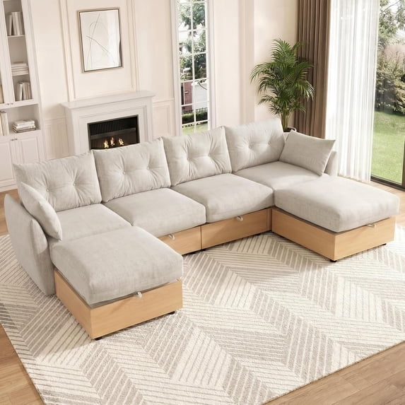 120" Modular Sectional Sofa with Storage, Convertible U-Shaped Sleeper ...
