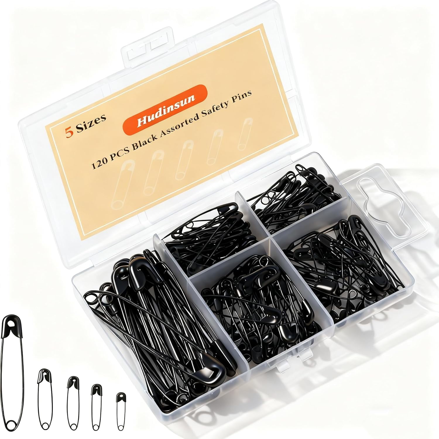 120 PCS 5 Different Sizes Black Safety Pins Assorted, Small and Large ...