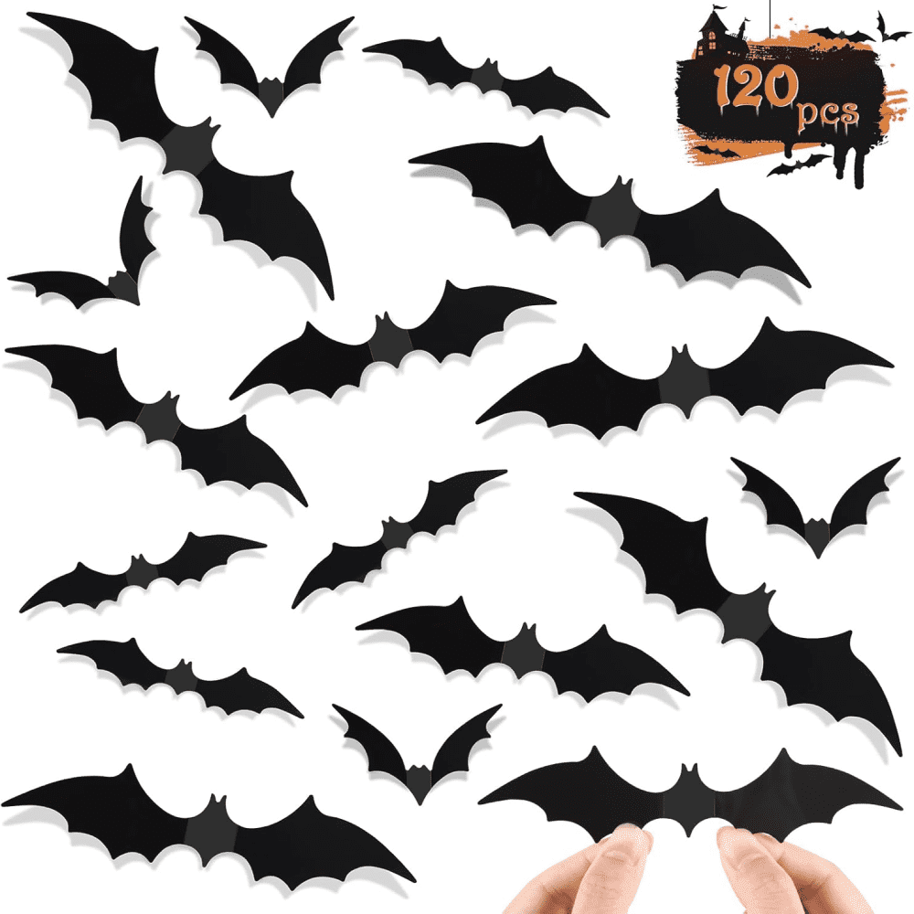 120 PCS Bat Wall Decor, Halloween Bats Decorations 3D Bats Wall Decor 4 ...