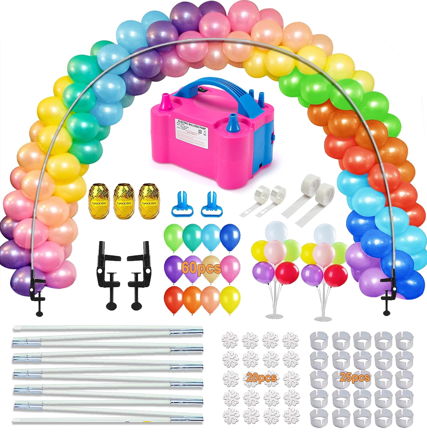 120pcs Electric Air Balloon Pump & Arch Kit Set with Dual Nozzle, Tying ...
