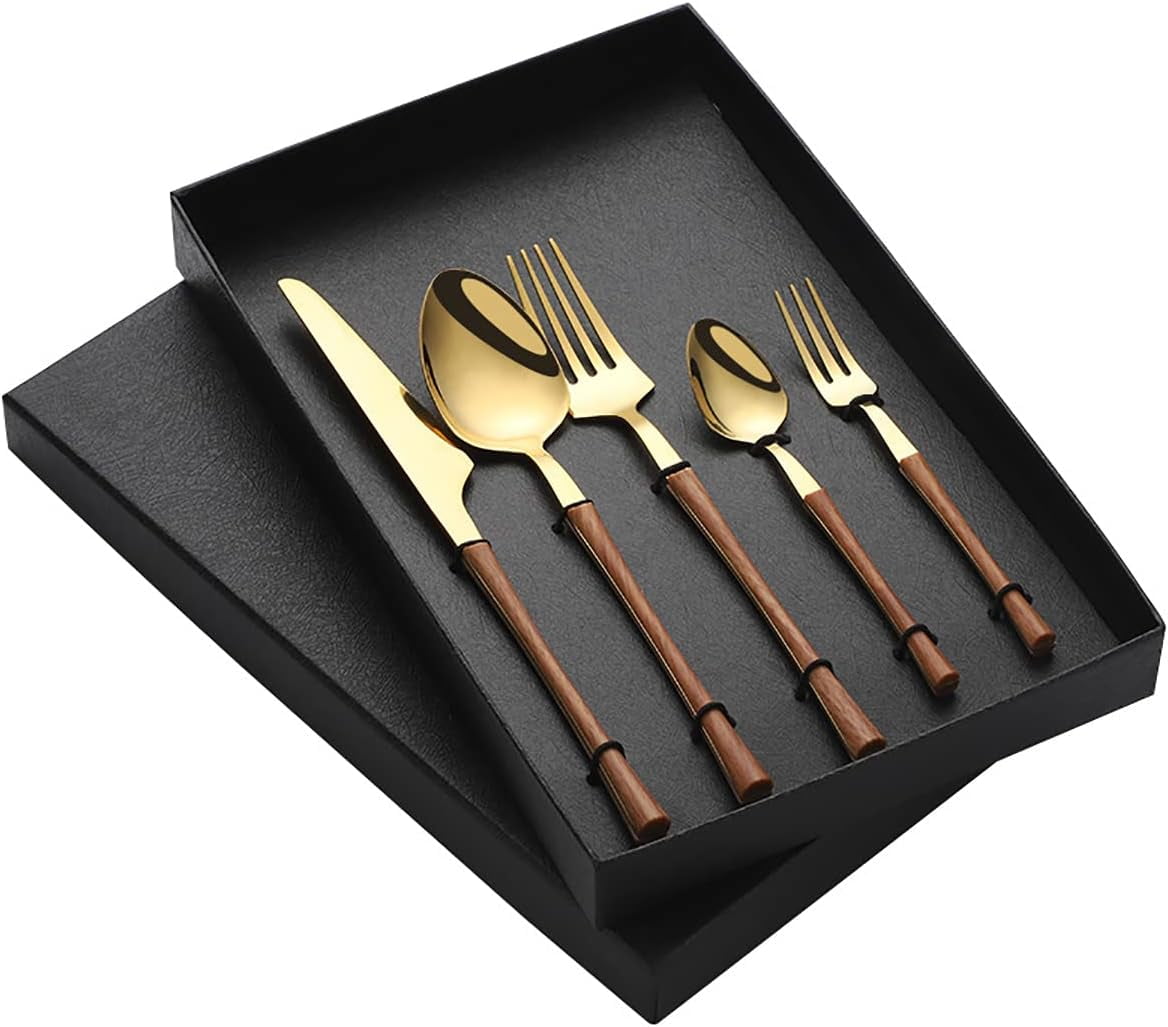 120 PCS Gold Silverware Set for 24 with Steak Knives Spoons and Forks ...