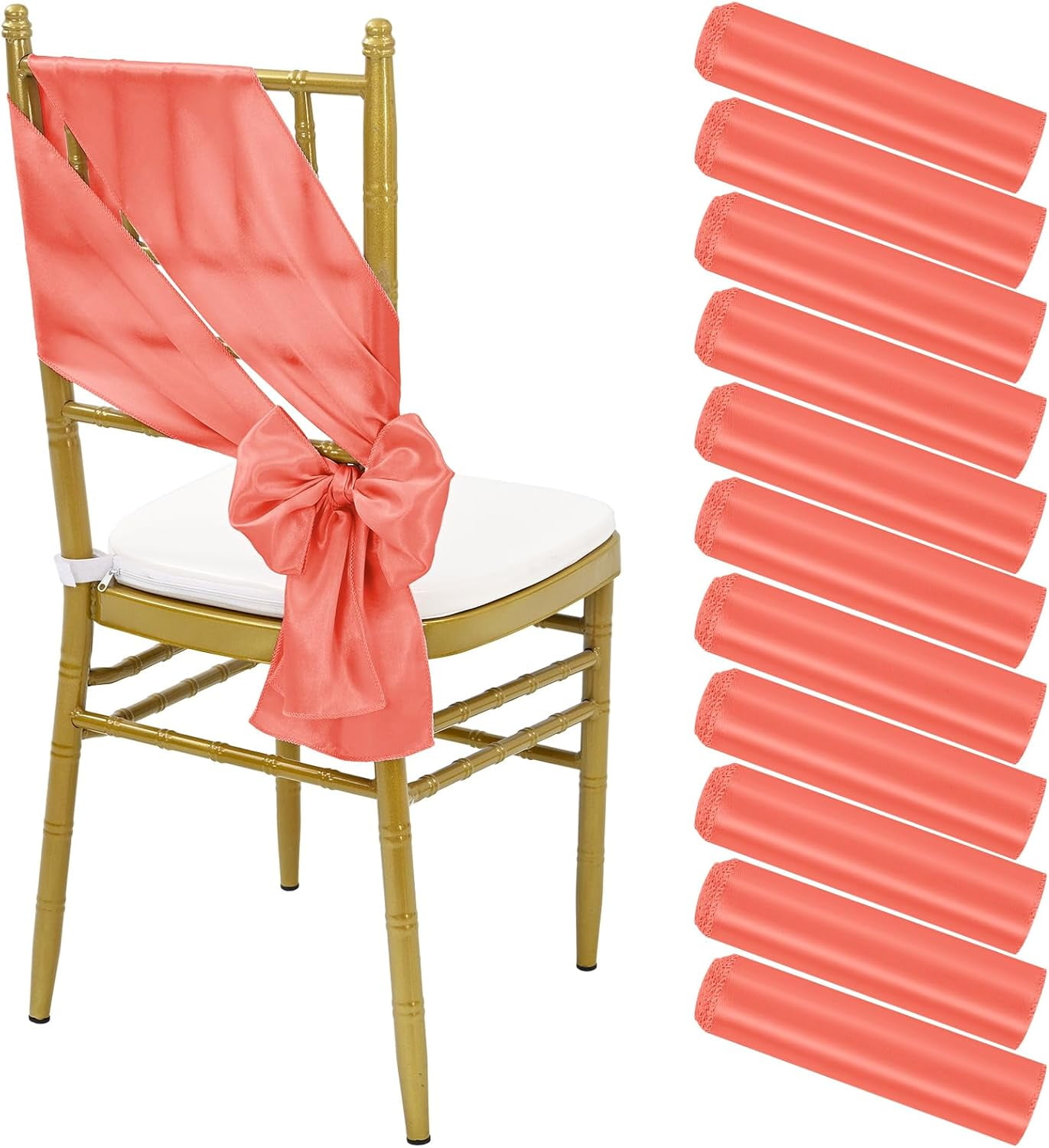 120 PCS Satin Chair Sashes Coral Shiny Ribbon Ties Back Bows Designed ...
