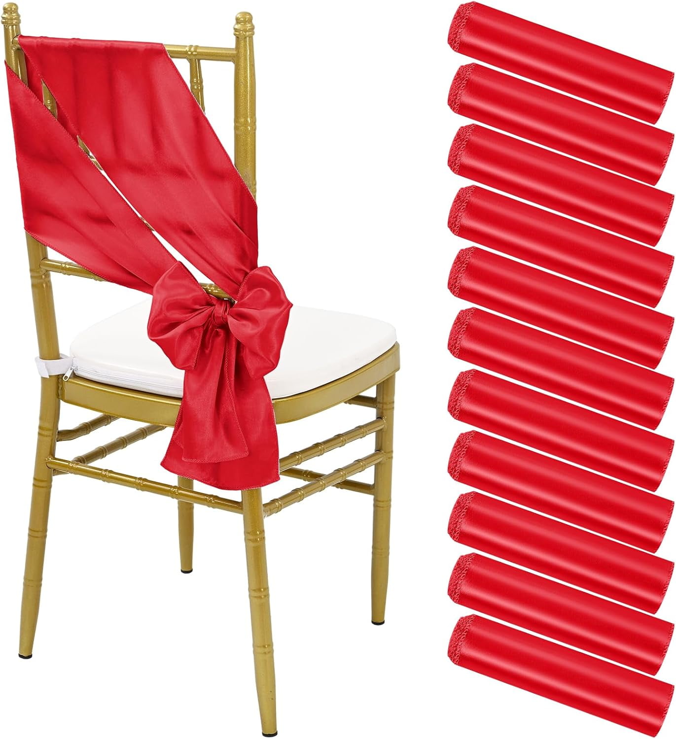 120 PCS Satin Chair Sashes Red Shiny Chair Ribbon Ties Back Bows ...