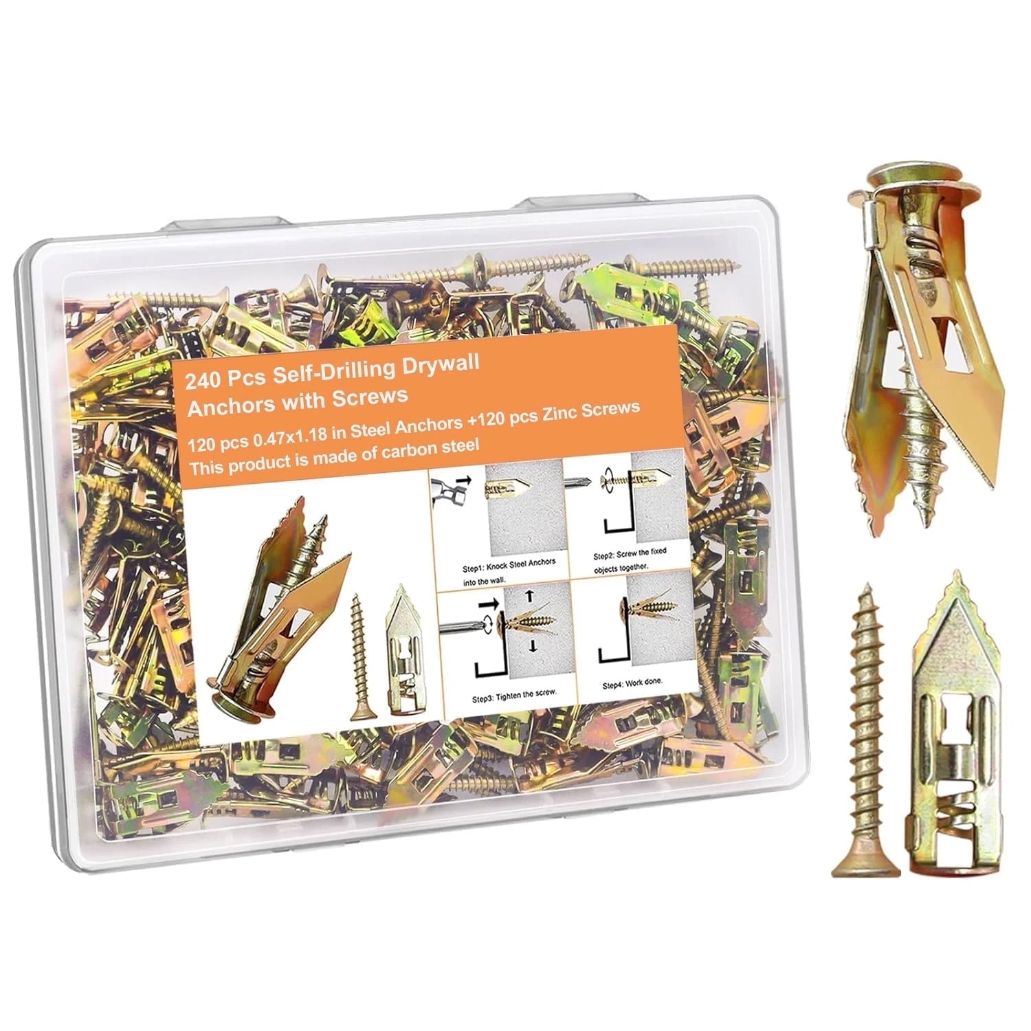 240PCS Wall Anchors Kit for Sheetrock Concrete Brick,Screw Anchors ...