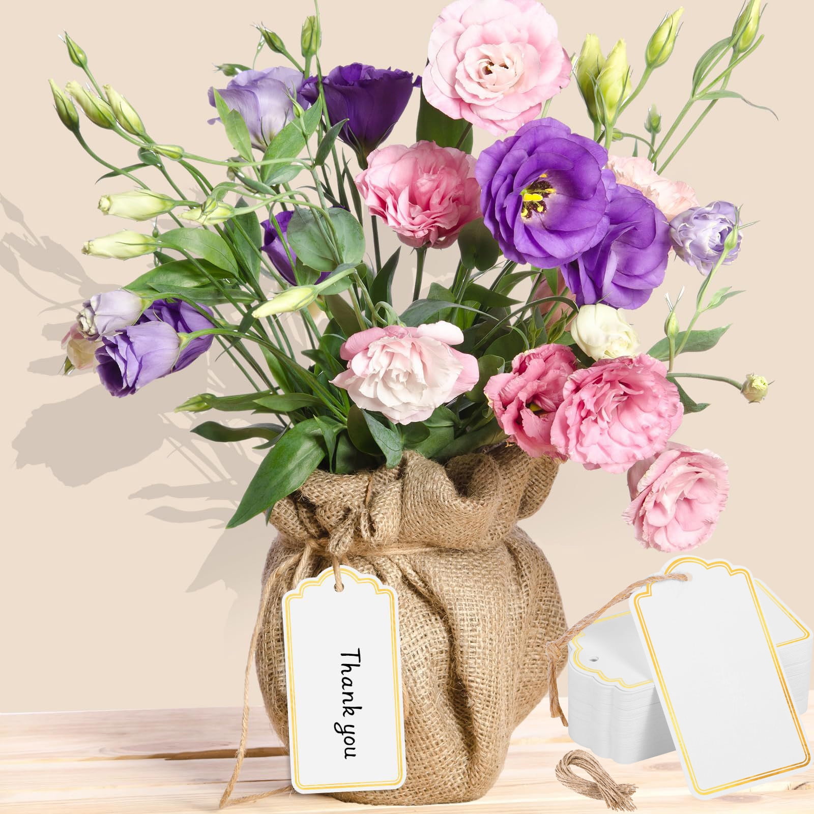 120 PCS White Gift Tags, Gift Tags with String ,Gold Foil Metallic Gift ...