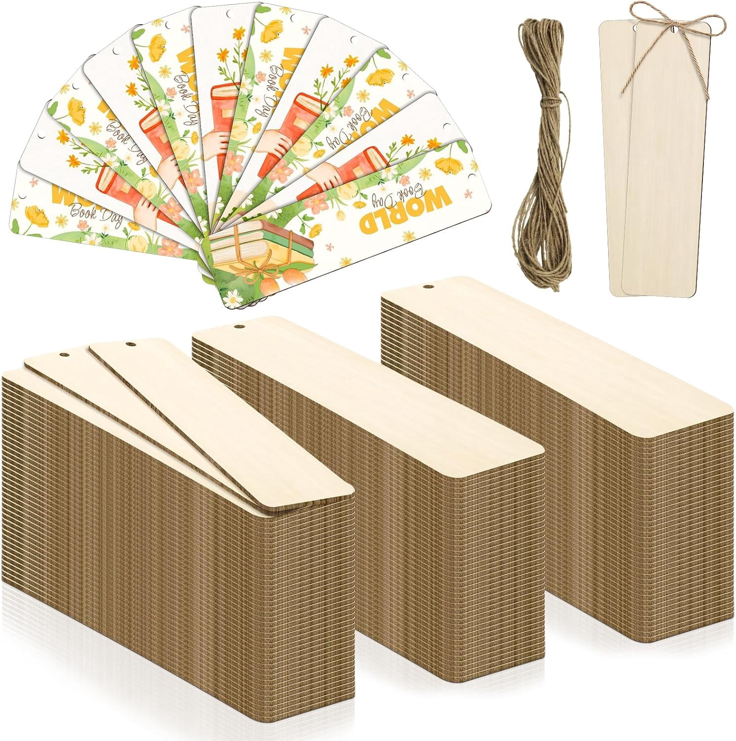 120 PCS Wood Blank Bookmarks Set - Unfinished Wooden with 10m Rope ...