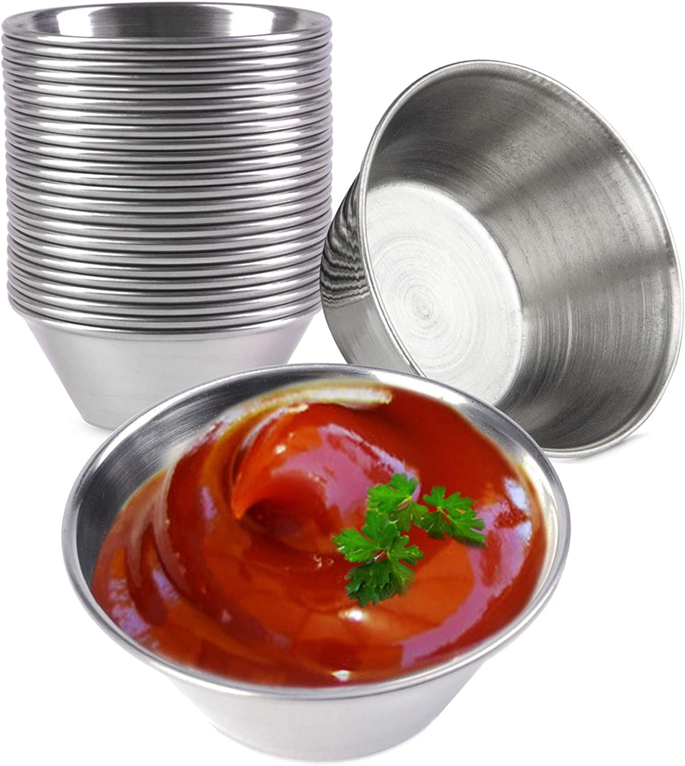 [120 Pack] 1.5 oz Stainless Steel Sauce Cups - Individual Round ...