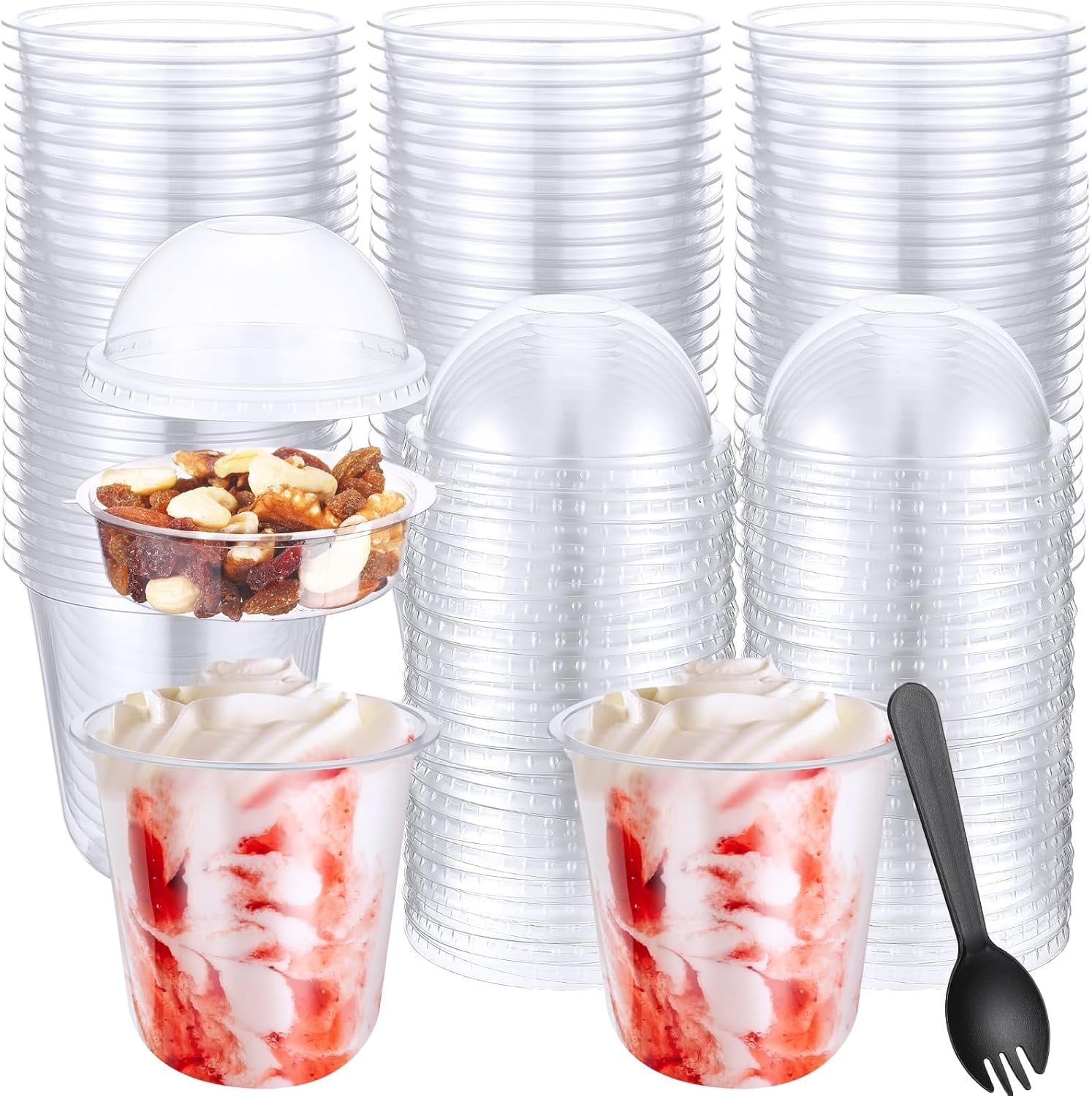 120 Pack 11oz Clear Plastic Parfait Cups with Dome Lids No Hole ...