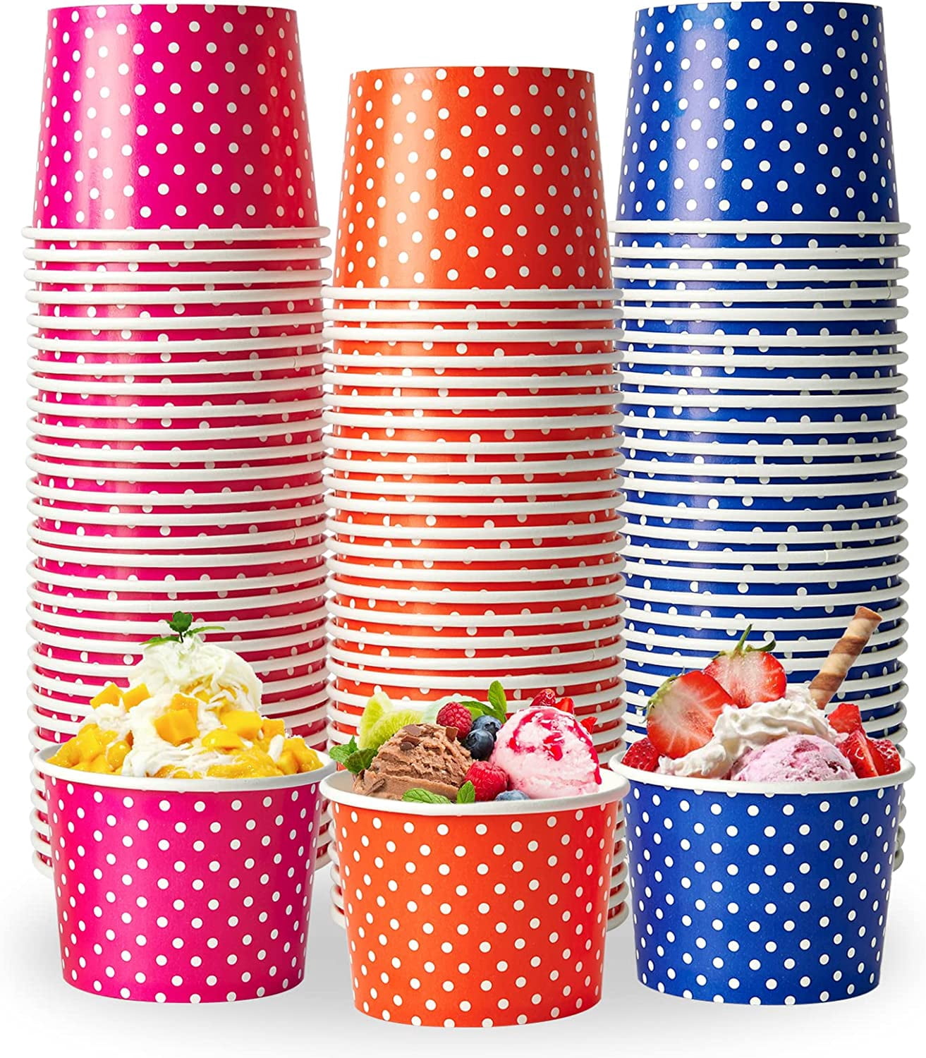 120 Pack 12 oz Disposable Ice Cream Cups, Colored Paper Dessert Bowls ...