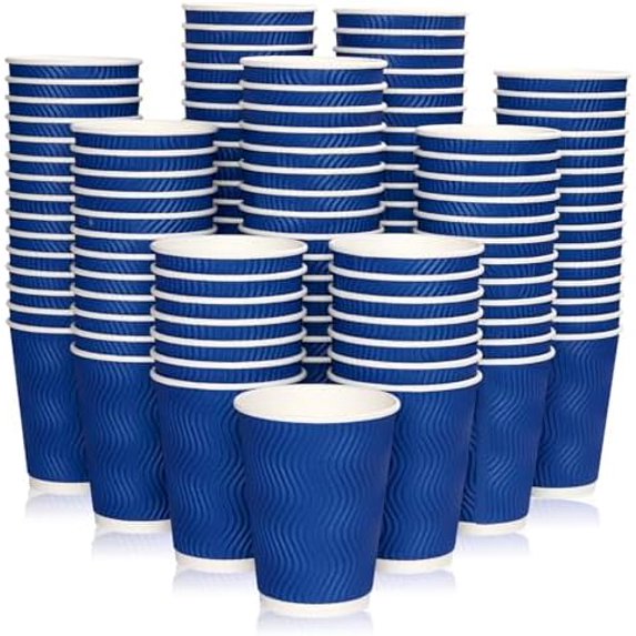 120 Pack 12 oz Paper Coffee Cups, Blue Disposable Beverage Cups with ...
