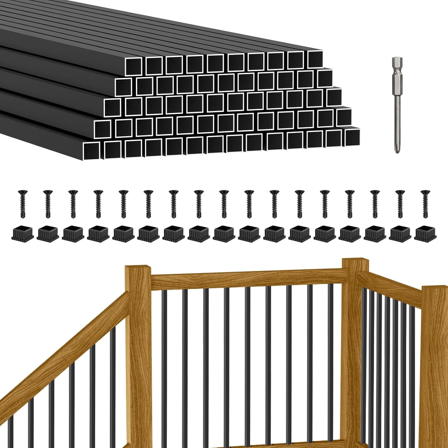 120 Pack 26" Square Aluminum Deck Balusters, 3/4" Black Aluminum Deck ...