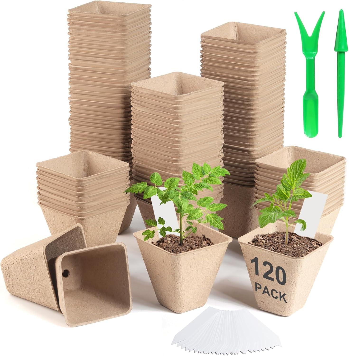120 Pack 3.15 Inch Square Peat Pots for Seedlings, Seed Starting with ...