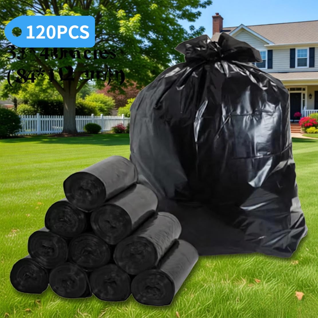 120 Pack 35 Gallon Trash Bags, Heavy Duty Star Sealed Leak Proof ...