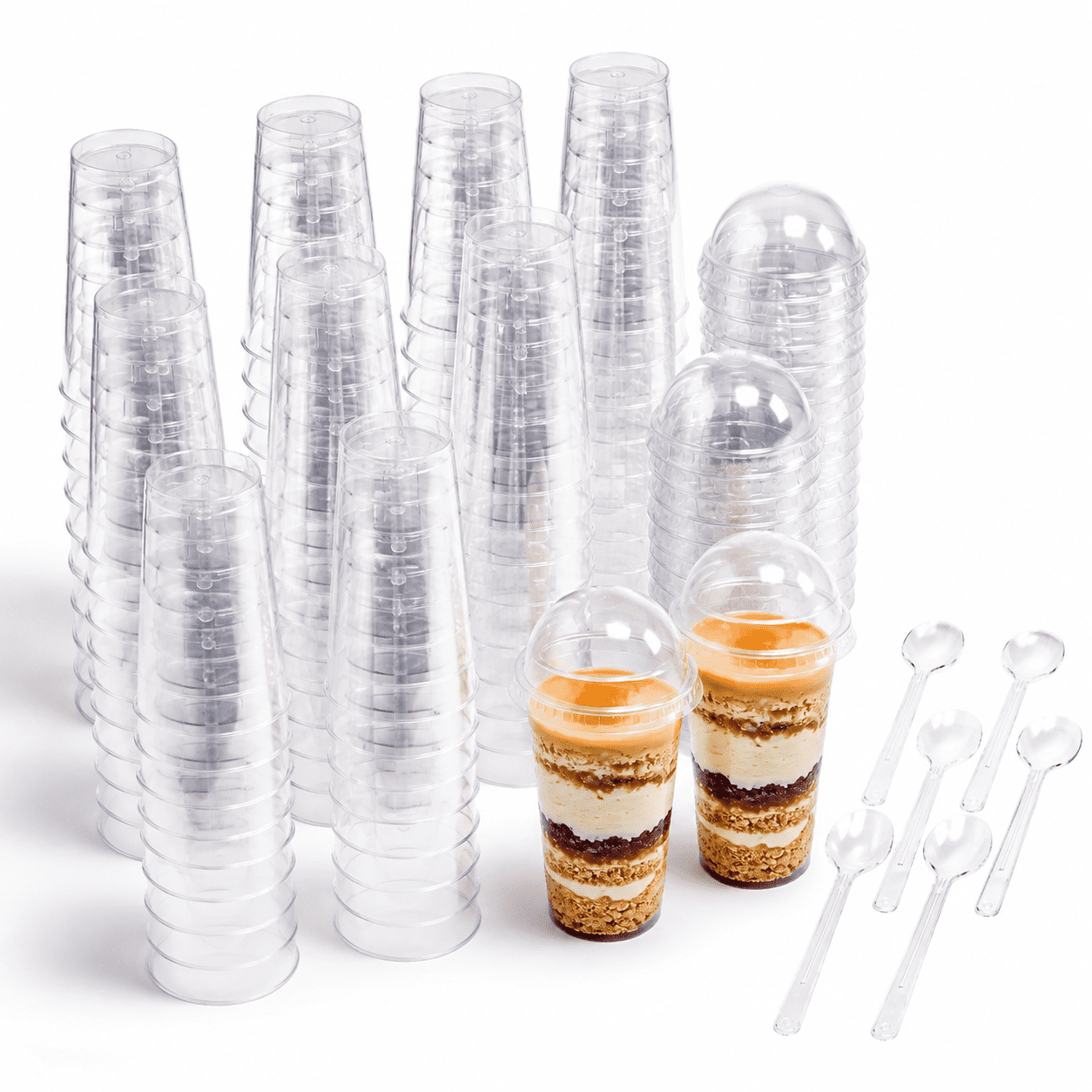 120 Pack 3oz Clear Plastic Mini Dessert Cups with Dome Lids and Spoons ...