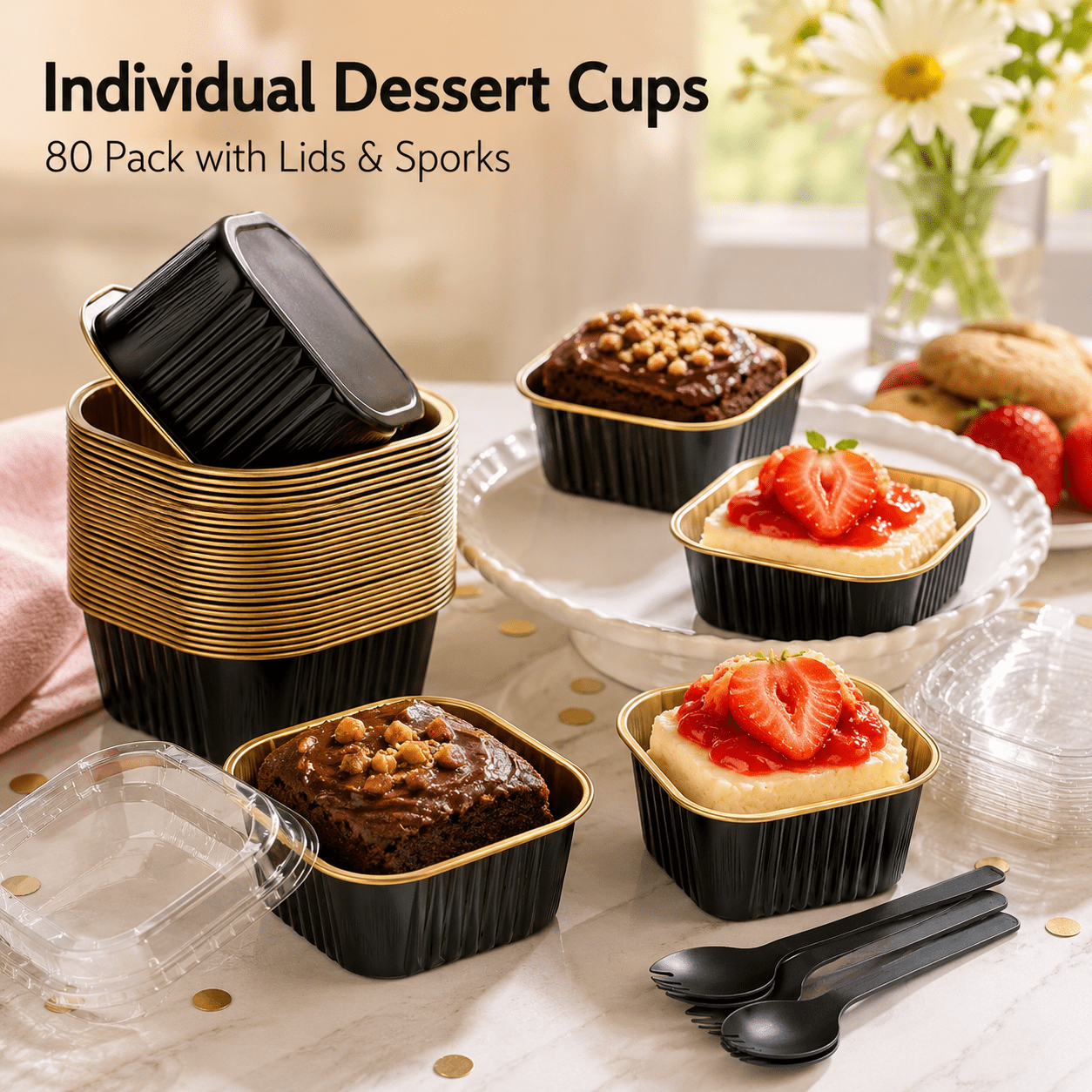 120 Pack 5 oz Disposable Mini Cake Pans with Clear Lids and Spoons ...