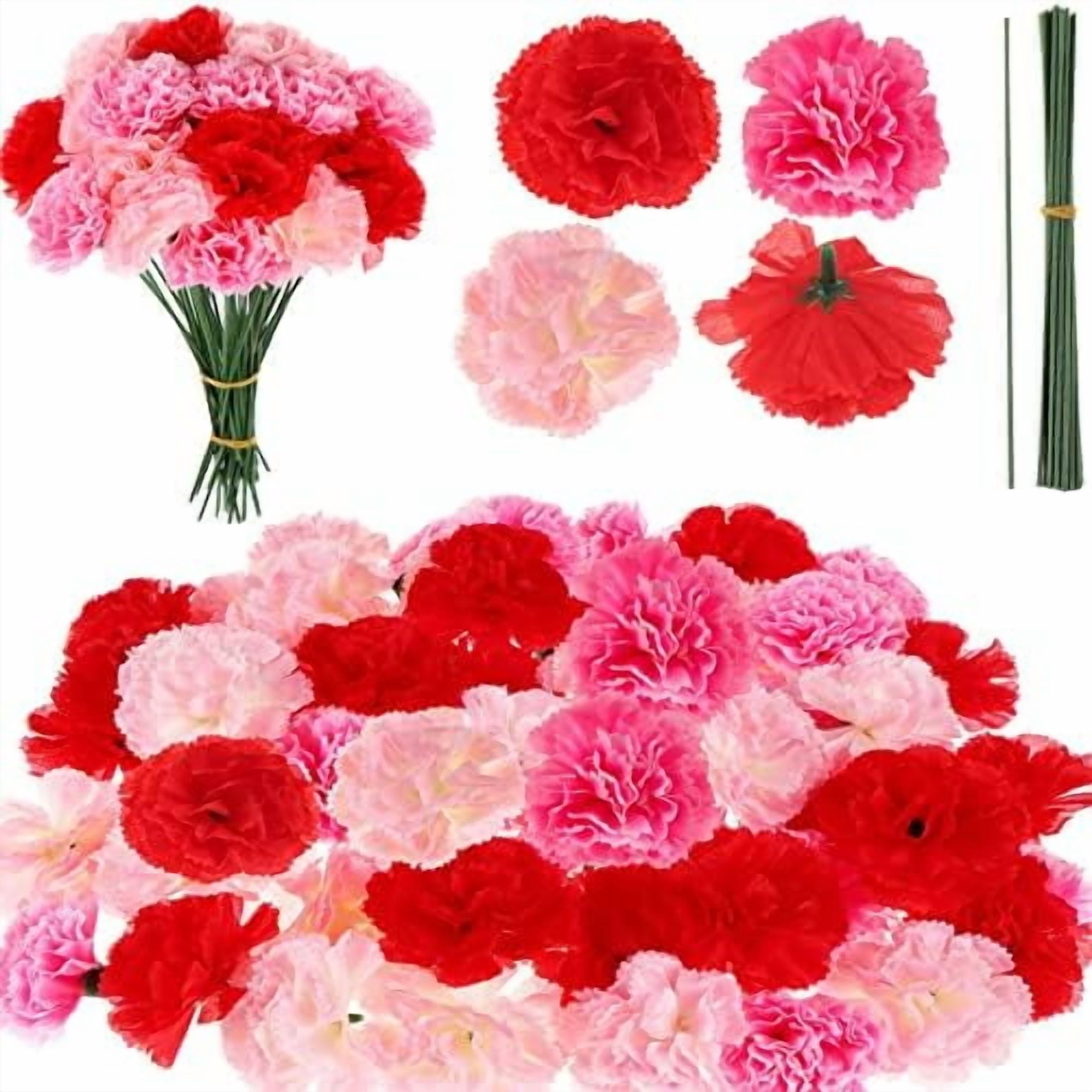 120 Pack Artificial Carnations with Stems Leaves Eternal Blossom Silk ...
