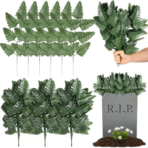 120 Pack Artificial Silk Green Fern Cemetery Flowers Leaf, Silk Green ...