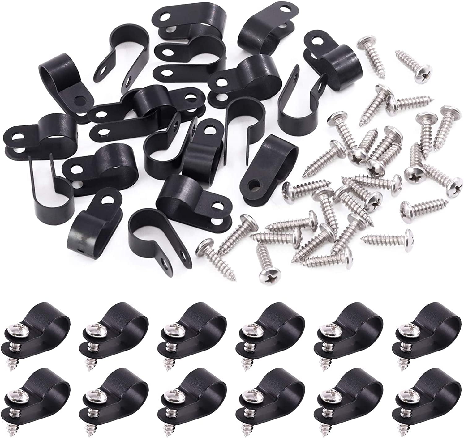 120 Pack Black 1/2 Inch Nylon Plastic R-Type Cable Clips Clamp Kit ...