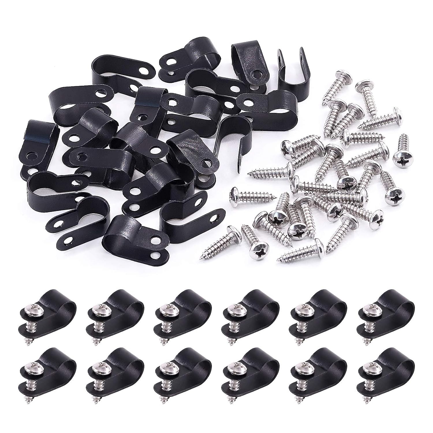 120 Pack Black 3/8 Inch Nylon Plastic R-Type Cable Clips Clamp Kit ...