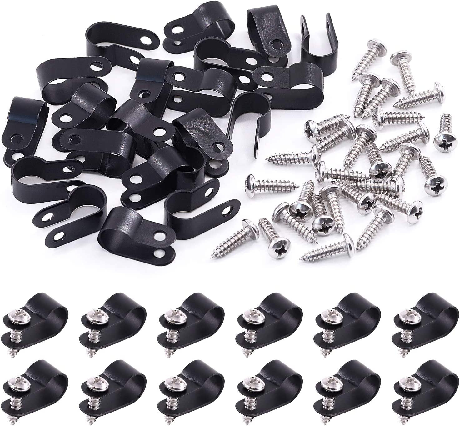 120 Pack Black 3/8 Inch Nylon Plastic R-Type Cable Clips Clamp Kit ...