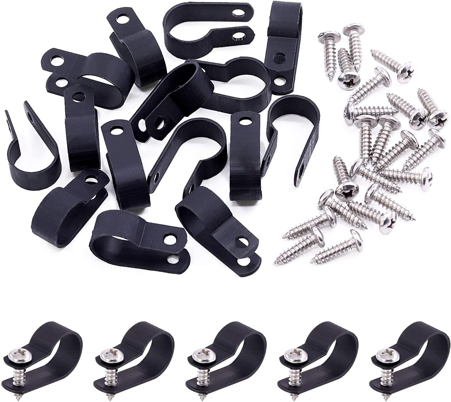 120 Pack Black 5/8 Inch Nylon Plastic R-Type Cable Clips Clamp Kit ...