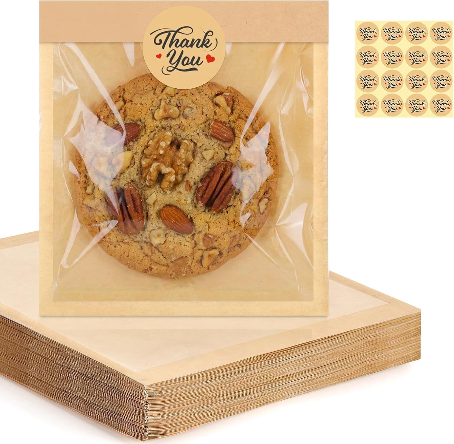 120 Pack Cookie Bags with Seal, 5.7x6.5 Inch Self Sealing Kraft Bakery ...