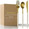 120 Pack Disposable Silverware Set - Ivory & Gold Plastic Cutlery ...