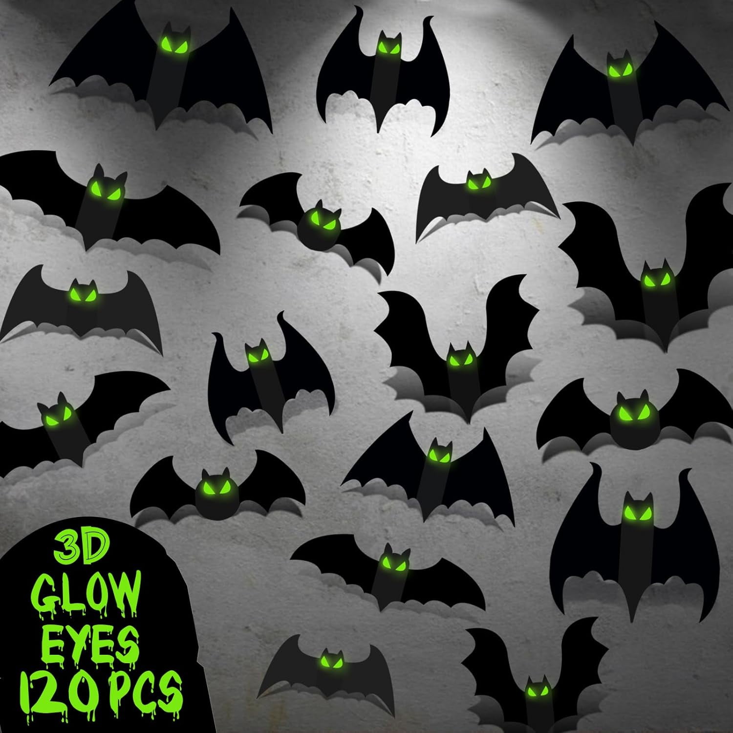 120 Pack Halloween Bats Decorations Indoor, Realistic PVC Black 3D Glow ...