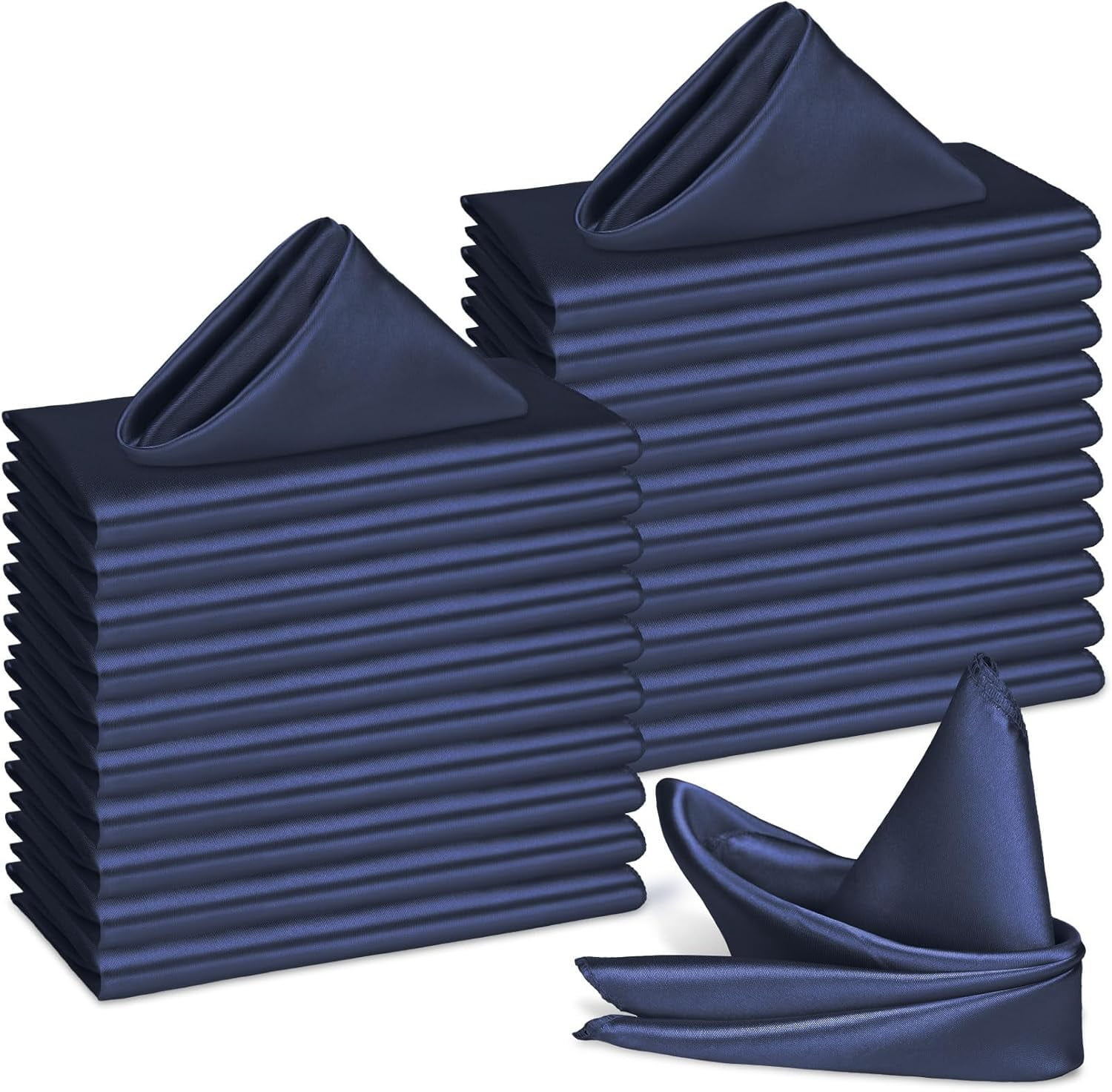 120 Pack Navy Blue Satin Napkins 17 x 17 Inches Square Soft Silky Table ...