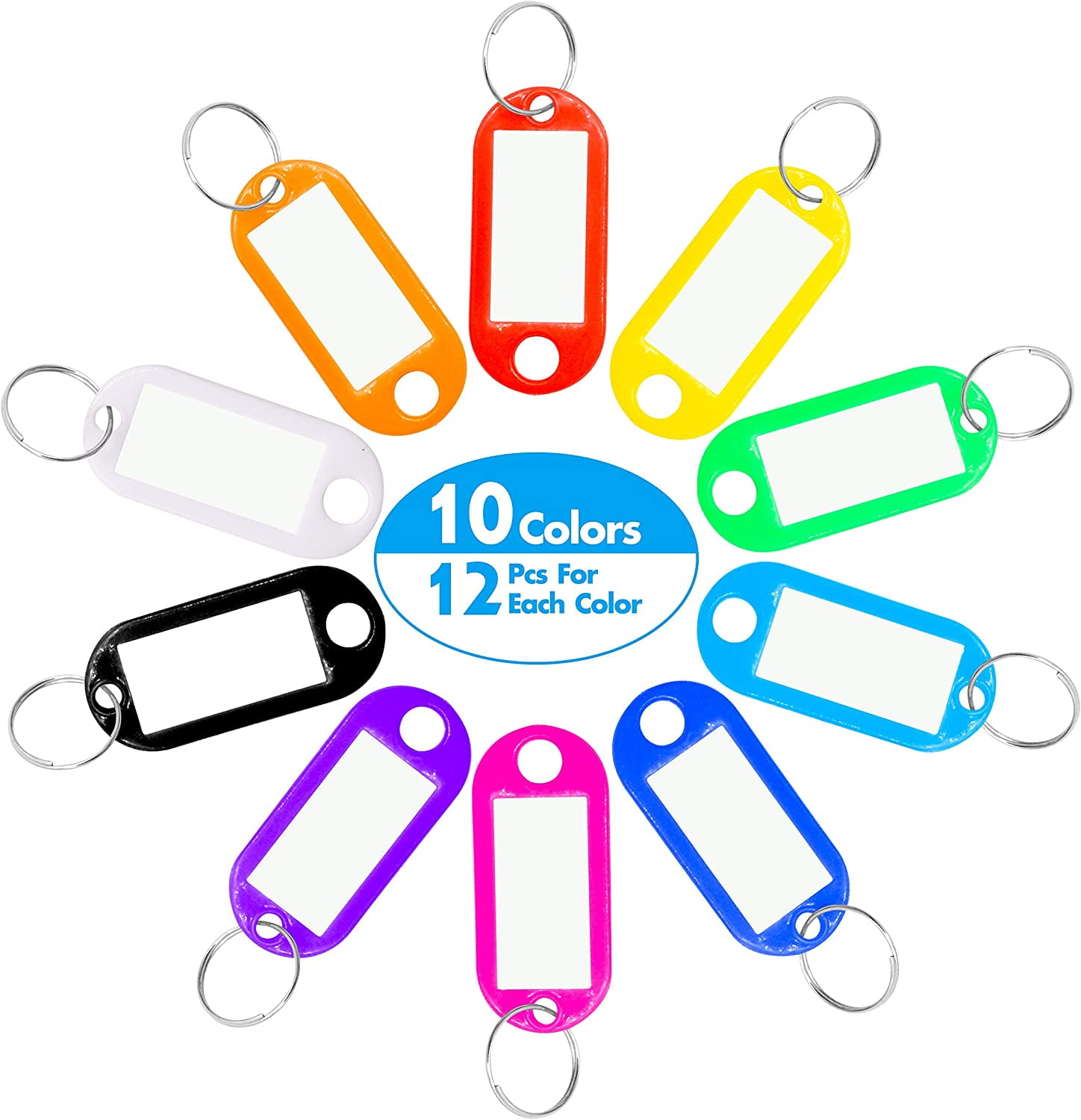 120 Pack Plastic Key Tags Split Ring Labels Window in Assorted 10 ...